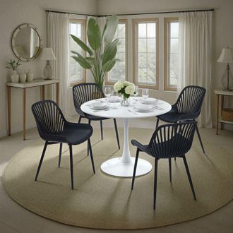 IDIMEX Essgruppe Loire/Verde mit Tisch und 4 St&uuml;hlen, Wei&szlig;/Schwarz - Esstisch rund 100 cm mit robustem Tulpenfu&szlig;, Esszimmerm&ouml;bel Set, ideal f&uuml;r kleine K&uuml;chen