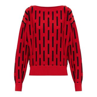 Versace Wollpullover mit besticktem Logo - - Knitwear - Damen - Rot - M