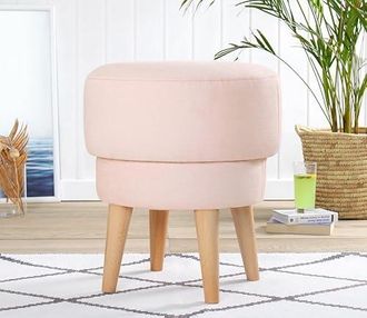 Atelier Del Sofa Stylish Pink Pouffe, 51 cm Height, 47 cm Diameter | 100% Linen, 6 cm Orthopedic Sponge, Beechwood Legs | Perfect for Modern Living Rooms & Bedrooms