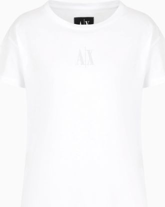 A|X Armani Exchange Damen Icon Project, Shiny Logo T-Shirt, weiß, XL