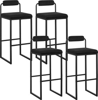 Woltu 4X Barhocker mit Fu&szlig;st&uuml;tze, Hochstuhl mit R&uuml;ckenlehne, Samthocker mit Polsterung, Polsterhocker aus Metall, ergonomischer Hocker, Schwarz