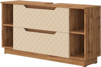 Vicco Waschbeckenunterschrank Lotta, Eiche/Kaschmir mit Kachelstruktur, 119.2 x 62.5 cm mit 2 Schubladen
