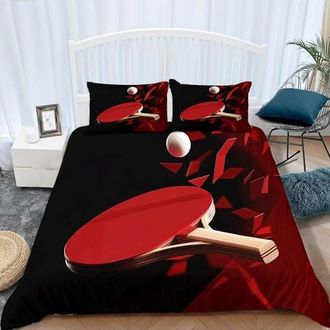 Generic Housse de Couette 90x190 Balle de Ping-Pong Parure de Lit 1 Personne Sports 3 Pi&egrave;ces Housse Couette en Microfibre Douce Imprim&eacute; 3D avec 2 Taies doreil