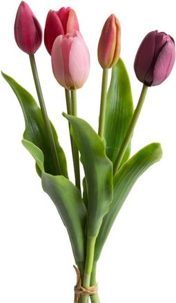 Botanic-Haus k&uuml;nstliches Tulpenb&uuml;ndel Holland mit 3 Tulpen und 2 Tulpenknospen Farbe: pink-Beauty-aubergine real Touch
