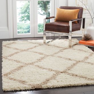 Safavieh Zottelig Teppich f&uuml;r Wohnzimmer, Esszimmer, Schlafzimmer - Dallas Shag Collection, Hoher Flor, Elfenbein und Beige, 91 X 152 cm