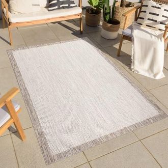 Carpet City Tapis dextérieur résistant aux intempéries - Beige - 120 x 170 cm - Bordure - Tapis de balcon imperméable - Tapis dintérieur et dextérieur pour terras