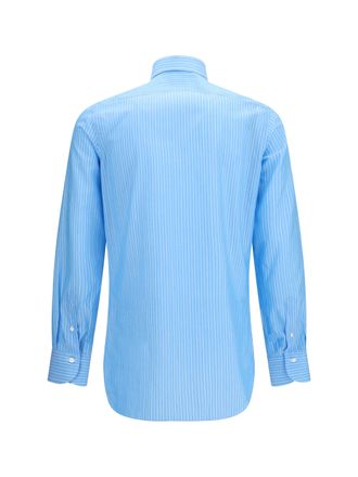 Finamore Mens Regular 170 A Due Striped Shirt Egyptian Cotton Solid Kaki