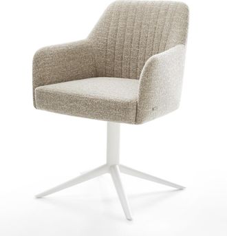 DELIFE Drehstuhl Greg-Flex Webstoff Soft Beige Fußkreuz Weiß 360° drehbar Wippfunktion Taschenfederkern, Esszimmerstühle