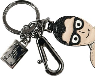Dolce & Gabbana Mens Leather Dominico Stefano dgfamily Logo Badge Keychain Brass Chain And Clasp Accessory