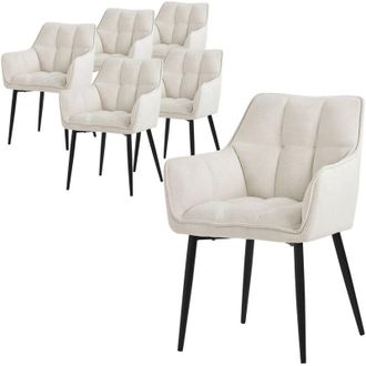ML Design Esszimmerst&uuml;hle 6er Set aus Frotteestoff, Creme, K&uuml;chenstuhl mit dickem gepolsterter Sitz & Metallbeinen, Wohnzimmerstuhl mit R&uuml;cken- und Armlehnen
