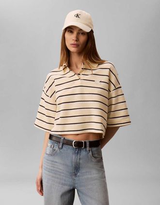 Calvin Klein Jeans Polo court en piqu&eacute; &agrave; rayures - Vanille-Jaune