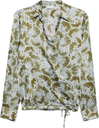 Dries Van Noten Femme, Blouses et Chemises, Multicolore, Taille: 42 FR Chemise en soie &agrave; col en V