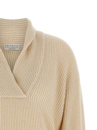 Brunello Cucinelli Ribbed Cashmere Sweater - Beige