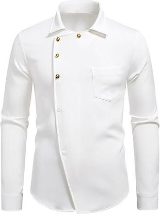 Generic Chemise &agrave; manches longues &eacute;l&eacute;gante et cool pour homme, chemise gothique inclin&eacute;e sur le devant, chemise ajust&eacute;e, boutonn&eacute;e, sans repassage, chemisier 