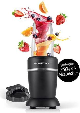 Gourmetmaxx Mixer & Smoothie Maker 4-tlg. | Standmixer elektrisch f&uuml;r den Vitaminkick to go | Nutrition Mixer mit auslaufsicherem Deckel | Blender, Food Processor