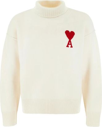 Ami Homme, Pulls, Beige, Taille: XL De Coeur Wool High-Neck Sweater