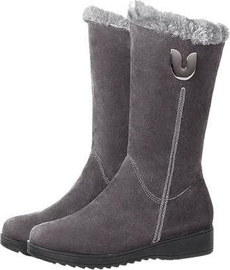 Generic Bottes de neige pour femme, bottes mi-mollet doubl&eacute;es en daim pelucheux, bottes dhiver confortables et d&eacute;contract&eacute;es avec fermeture &eacute;clair lat&eacute;rale po