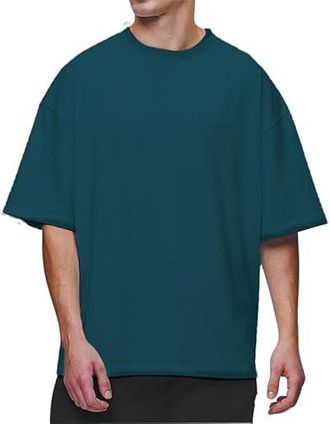 Generico Boxy Fit - T-Shirt Over Made in Italy pour homme | Coton peign&eacute; 180 g anti-boulochage | Tour d&eacute;paule gliss&eacute;e | Unisexe Streetwear Casual, Sarcelle, Sm