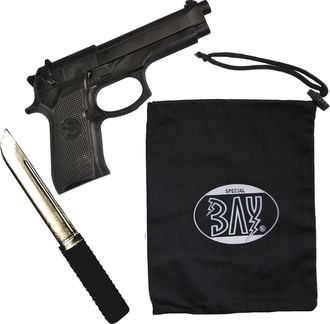 Bay Set Gummipistole und Gummimesser mit Baumwoll Transportbag Trainingsmesser Messer Gummi biegsam SV Gummidolch Dolch Übungsmesser Krav MAGA