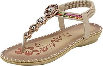 Generic Sandales de plage pour femme - Style boh&egrave;me - Sandales plates d&eacute;contract&eacute;es - Sangle de cheville r&eacute;glable - Barre en T antid&eacute;rapante - Chaussures de m
