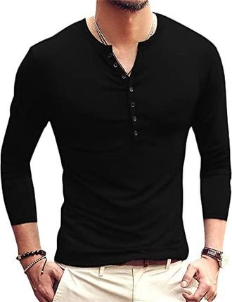 TOMWELL Henley T-Shirt à Manches Longues Bouton Slim Fit Chemises Henley pour Homme T-Shirts Basiques Décontractée T-Shirt Automne et Hiver Henley Sport Chemi