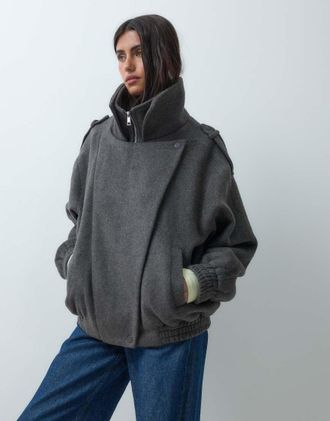Asos veste biker oversize habill&eacute;e en laine, charbon-Gris