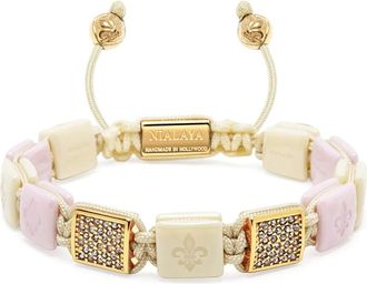 Nialaya Femme, Accessoires, Jaune, Taille: M Womens Cream & Soft Pink Ceramic Flatbead Bracelet with Gold CZ