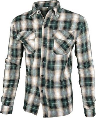 Generic Chemises &agrave; carreaux pour homme | Chemise &agrave; manches longues &agrave; revers | Chemise &agrave; carreaux pour le bureau | Chemise de b&ucirc;cheron style tartan pour homme 