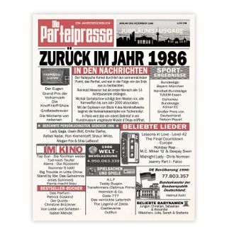 Stuff4 40. Vintage Bilder Poster Ungerahmt - Zur&uuml;ck im Jahr 1986 Zeitung - Wandbilder Wohnzimmer Schlafzimmer Vintage 39 Jahrgang Geboren, 20cm x 25cm Wand D