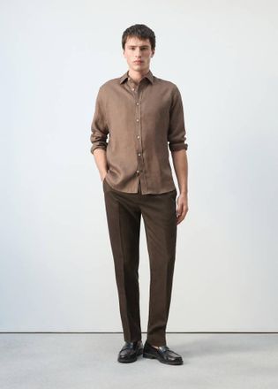 Mango Chemise regular fit 100 % lin chocolat - Homme - XXL - MANGO MAN