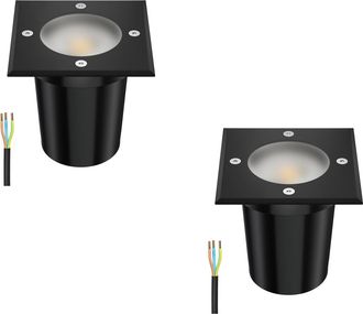 LEDs Com 2 Stück Bodeneinbauleuchte RELI für außen, IP67, schwarz, gefrostet, eckig, 11 x 11cm inkl. LED Lampe 535lm weiß