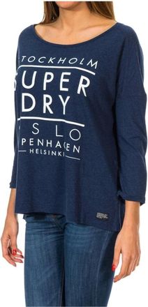 Superdry Femme, Sweatshirts et sweats à capuche, Bleu, Taille: 34 FR Haut en jersey à manches 3/4 col rond