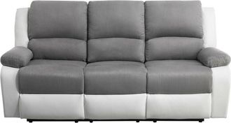 Usinestreet Usinestreet - relaxxo - Canapé de Relaxation électrique 3 places Microfibre et Simili leo - Blanc et gris