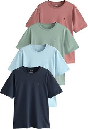 Next T-Shirt Épais pour Homme à Col Ras du Cou, 100% Coton, Lot de 4 x T-Shirts pour Homme Navy/Blue/Pink/Green XL