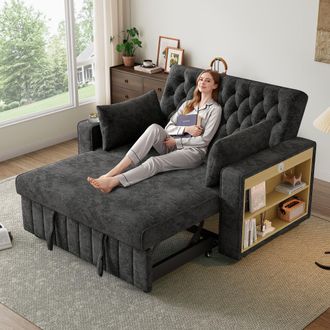 Merax Schlafsofa 2-Sitzer Sofa mit Schlaffunktion, Modernes Klappsofa 3-in-1 Schlafcouch mit Verstellbarer R&uuml;ckenlehne, USB-Ladeanschluss, Seitliche Ablage 