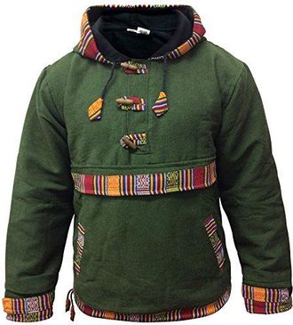 Shopoholic Fashion Veste Hippie De Festival Doubl&eacute;e Polaire pour Hommes Pull Bordure Hippie, (Vert, 2XL)