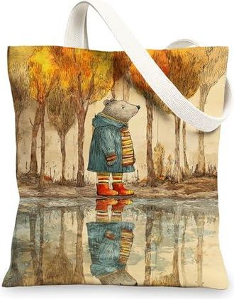 Generic Sacs fourre-tout en toile motif ours mignon, sacs dépicerie réutilisables, colorés, respectueux de lenvironnement, légers, lavables à lépaule, coloré,