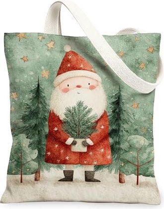 Generic Sacs fourre-tout en toile de No&euml;l, motif arbre de No&euml;l, sacs d&eacute;picerie r&eacute;utilisables, vintage, festifs, l&eacute;gers et lavables pour lext&eacute;rieur, les voyage