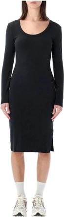 Nike Robe mi-longue mi-courte &agrave; manches longues en maille c&ocirc;tel&eacute;e Chill de Nike Sportswear - Femme - Sport - Noir - Taille: 42 FR
