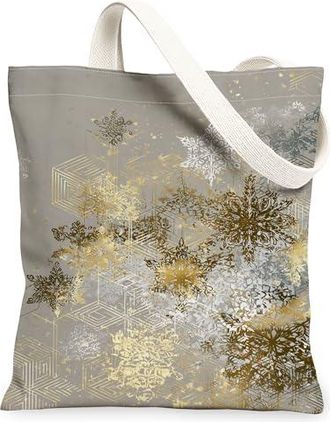 Generic Sacs fourre-tout en toile motif flocon de neige, sacs &agrave; provisions r&eacute;utilisables &eacute;l&eacute;gants d&eacute;coratifs l&eacute;gers lavables, Gris, 13x15 Inch