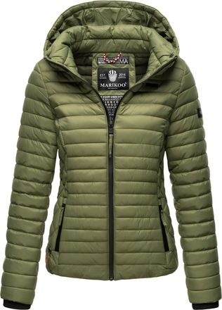 Marikoo Damen Jacke Steppjacke &Uuml;bergangsjacke mit Kapuze gesteppt B600 [B600-Samt-Dusty-Olive-Gr.S]