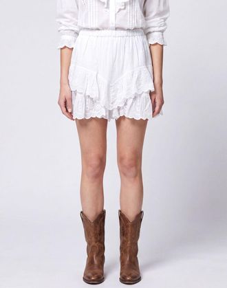 Isabel Marant Short Jocadia en broderie anglaise &agrave; taille haute avec volants