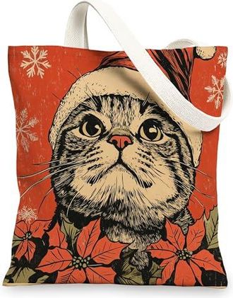 Generic Sac fourre-tout en toile motif chats britanniques &agrave; poil court de No&euml;l 33 x 38,1 cm, sac d&eacute;picerie r&eacute;utilisable pour femme, peinture danimaux domestiq