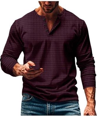 Generic T-shirt &agrave; manches longues pour homme - D&eacute;contract&eacute; - Sportif - Respirant - &Agrave; carreaux, Bordeaux, XXL