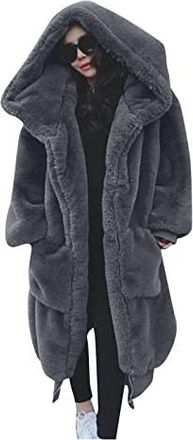 Generic Manteau dhiver chaud &agrave; capuche en fausse fourrure pour femme - Veste longue dhiver pour femme - Cardigan &eacute;l&eacute;gant - Veste longue de transition en peluc