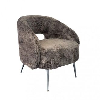DRAWER Fauteuil imitation fourrure pieds chrome - Taupe - Verno