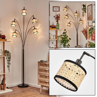 HOFSTEIN Stehleuchte Ramila, Stehlampe mit Marmorfuß aus Metall/Rattan/Stoff in Schwarz/Chrom-/Naturfarben, verstellbare Leuchte mit Fußschalter, E14, Wohnzimm