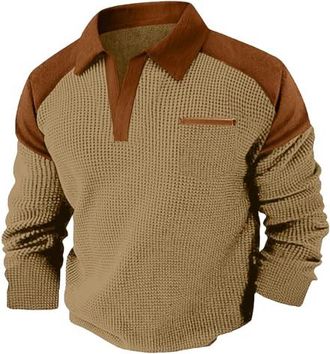 Generic Polo classique uni pour homme, coupe classique, haut basique &agrave; boutons, l&eacute;ger et respirant, tunique dext&eacute;rieur, kaki, 3XL