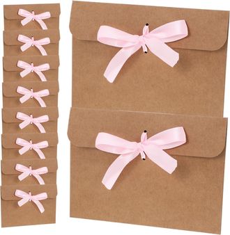 Cabilock 50 Stück Vintage Kraftpapier Umschläge mit Rosa Schleifenband Langlebige Briefumschläge für Hochzeiten Geburtstage Abschlussfeiern Partys Vielseitig f