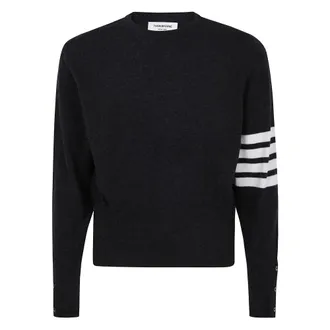 Thom Browne Homme, Pulls, Gris, Taille: XL Pull Col Rond Classique en Cachemire 4 Barres
